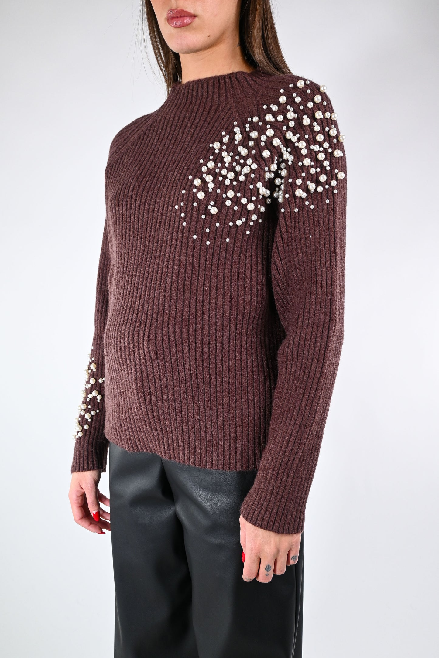 HAVEONE - MAGLIA CRATERE CON PERLE ART.MNC-P055 - MORO – Bros'